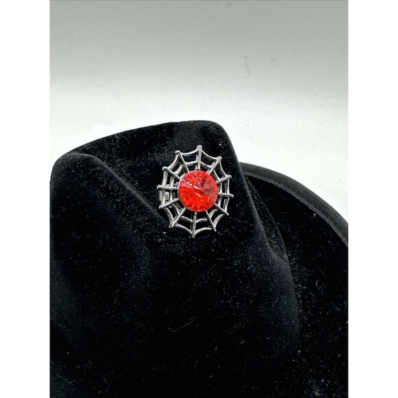 Jewelry | Tangled With Magik Gunmetal Adjustable Spider Web Ring Red ...